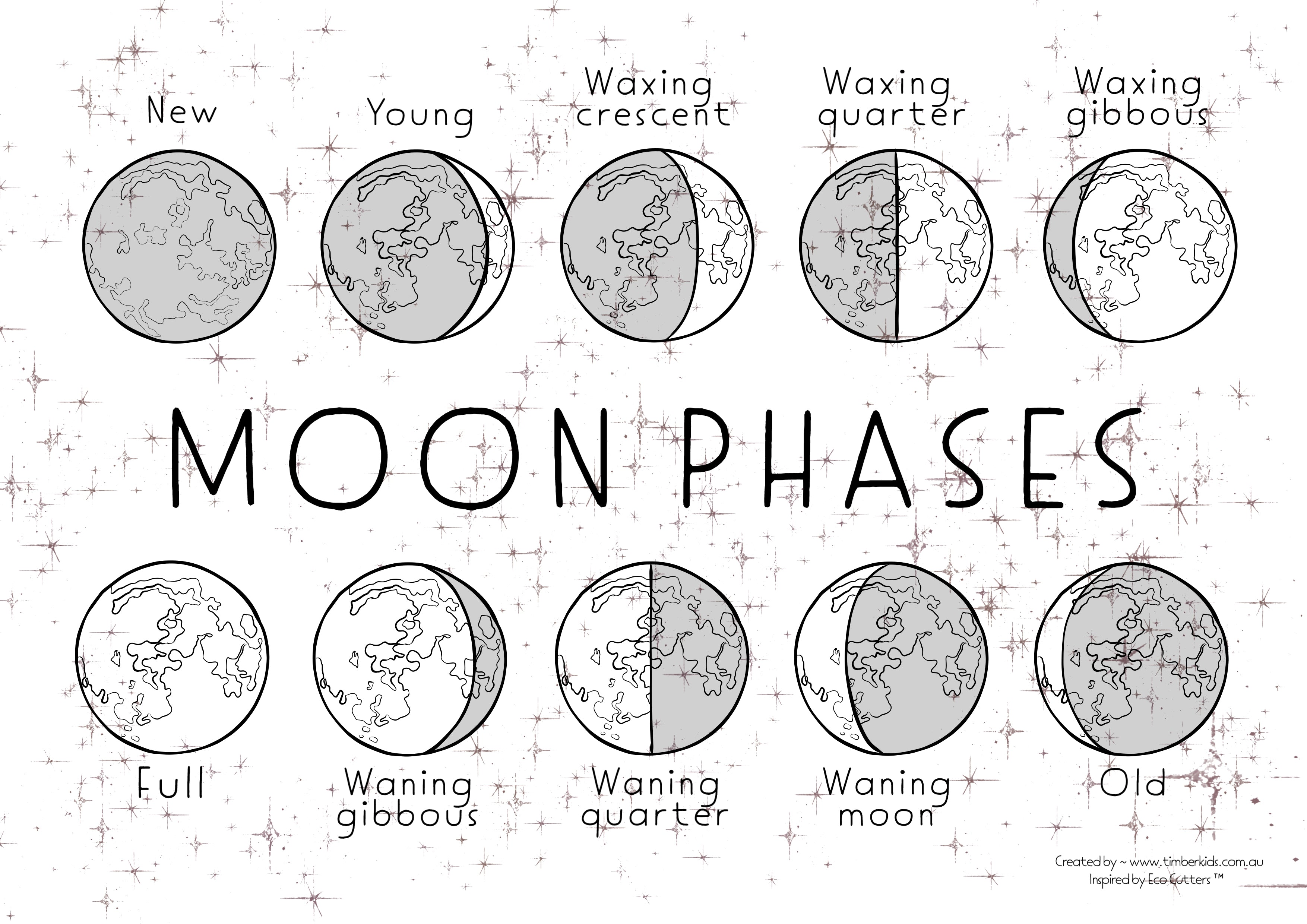 Moon Phases Colour In | Timber Kids – Timber Kids